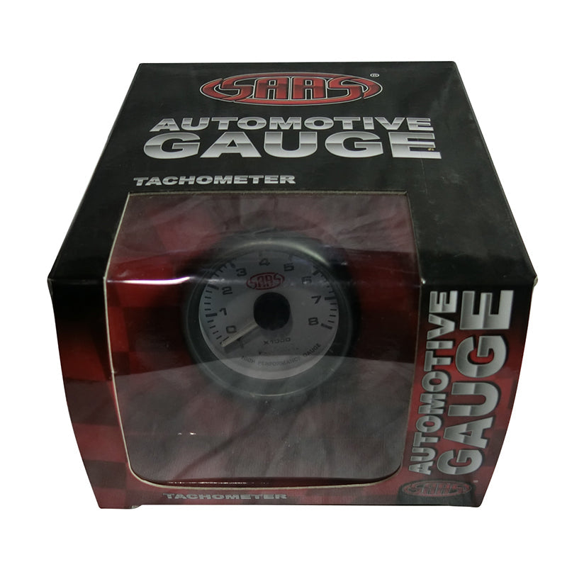 Saas 52mm 2 Inch Car Tacho Gauge White Face Multi Colour 8,000 RPM SG ...