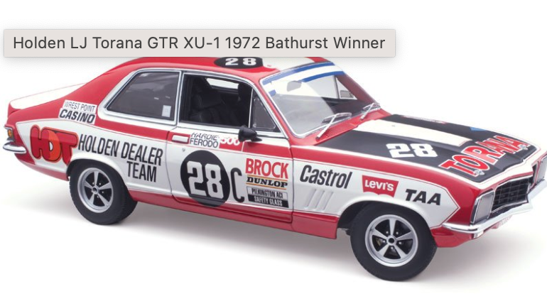 1:18 Classic Carlectables Holden HDT LJ GTR XU1 Torana 28C Peter Brock ...